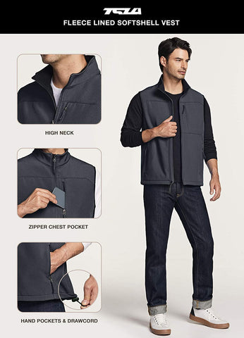 TSLA Men's Softshell Full-Zip Windbreaker TESLA Outdoor Sport Vest ...
