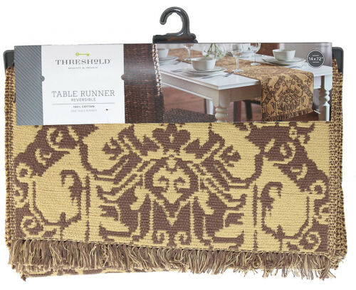 NEW Threshold Quality Design Riversible Weave 14x72" Table Runner Brow ...